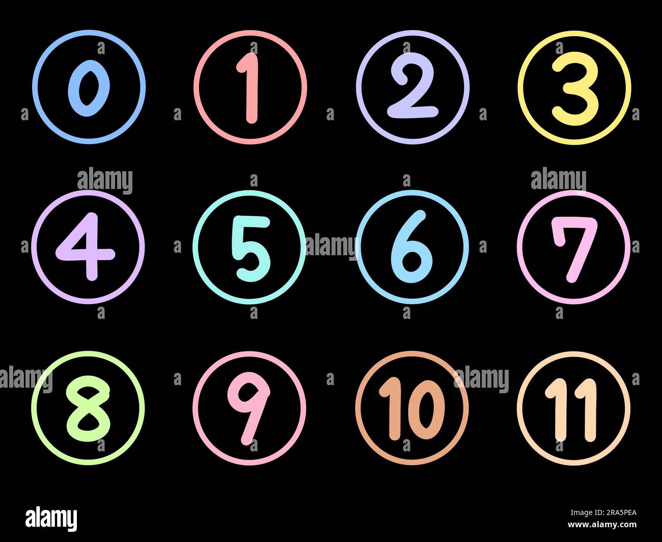 A set of numbers in circles on black background Stock Photo - Alamy