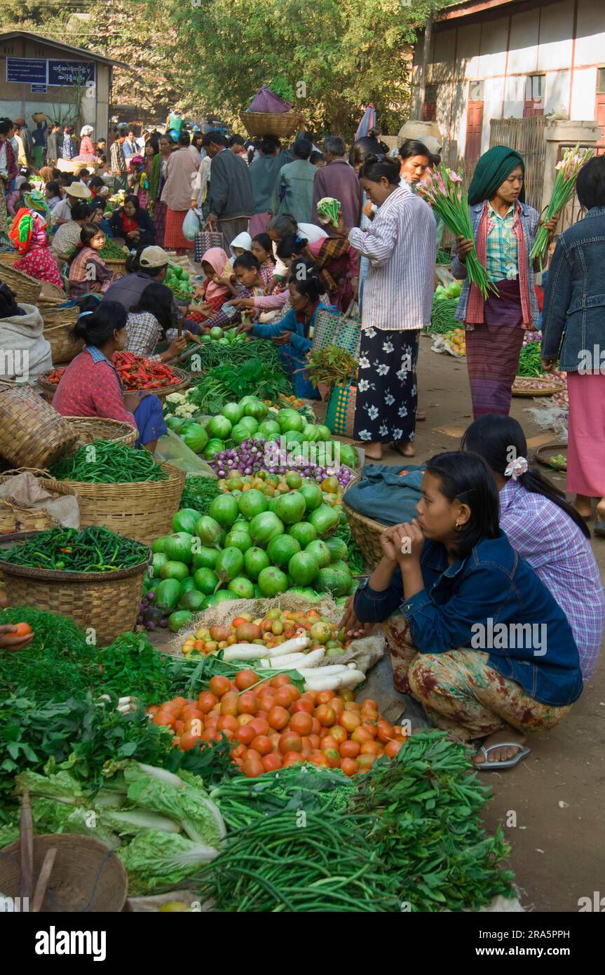 Fruit and vegetable market, Bagan, Burma, Pagan, Myanmar Stock Photo ...