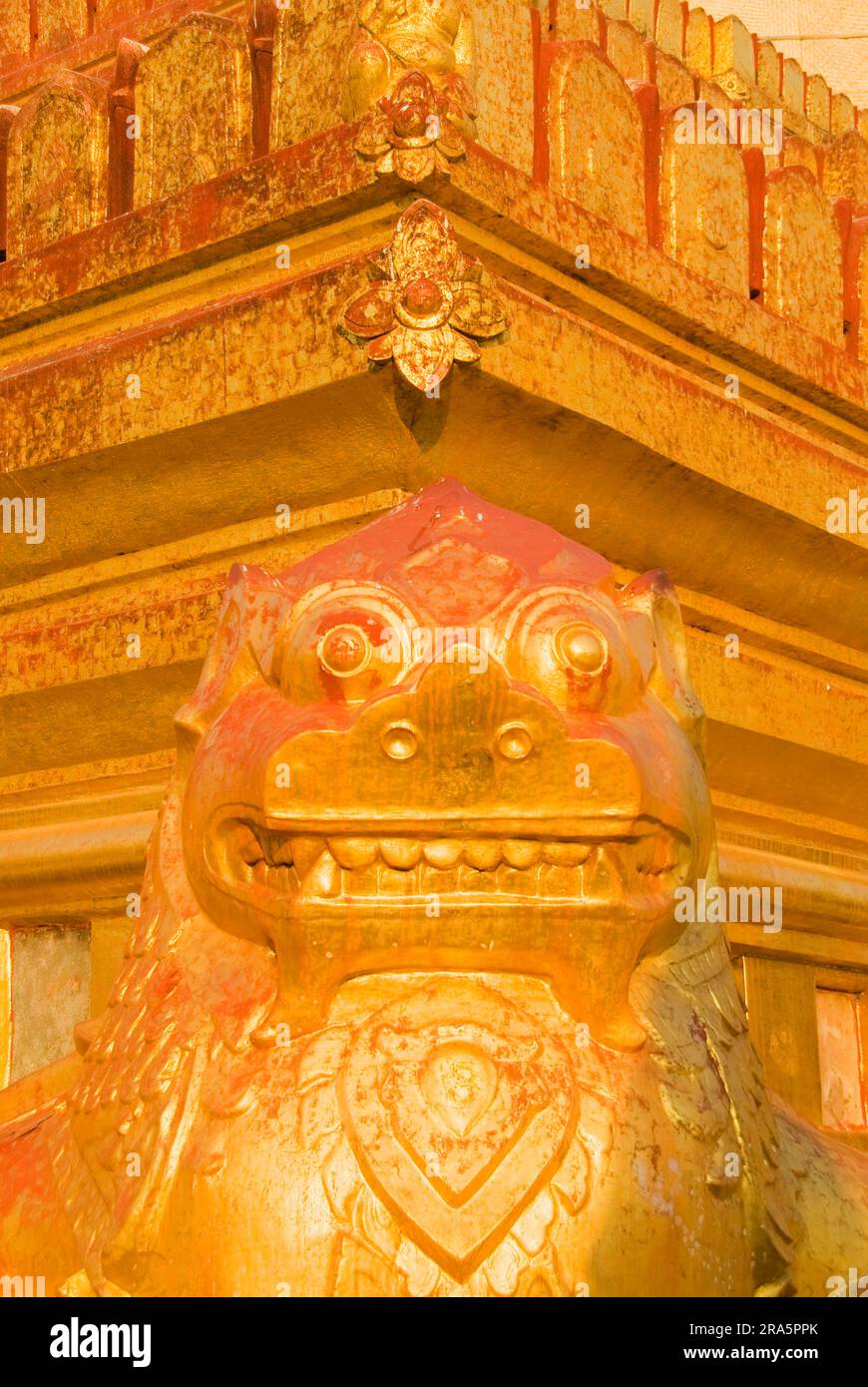 Golden Lion Statue, Shwezigon Pagoda, Bagan, Burma, Pagan, Myanmar ...