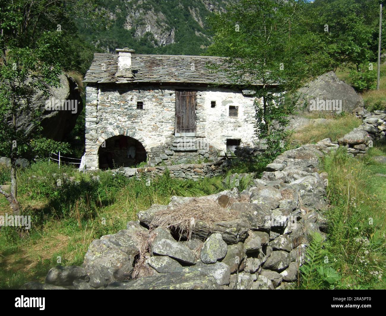 Stone house, in ski resort Palit Valchiusella, Alps, Italy Stock Photo ...