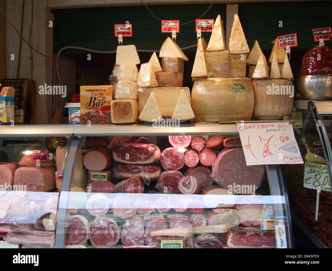 Cheese and ham stall, market in Palermo, Sicily, Italy Stock Photo - Alamy