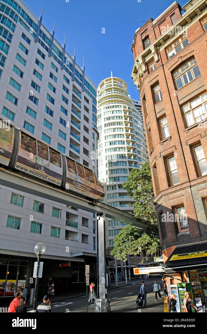 Monorail, between skyscrapers, Sydney, New South Wales, Australia ...
