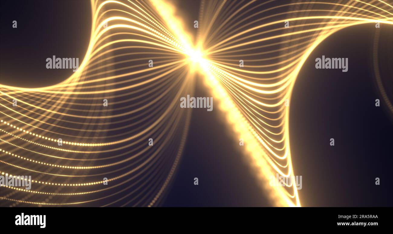 Abstract Yellow Waves From Lines And Dots Particles Of Glowing Swirling Futuristic Hi Tech With