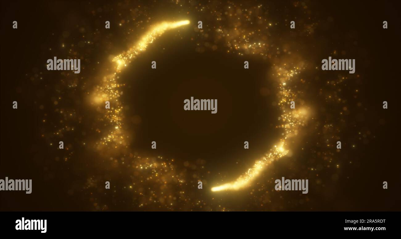 Abstract yellow gold energy lines and cyclic circles with magic bokeh ...