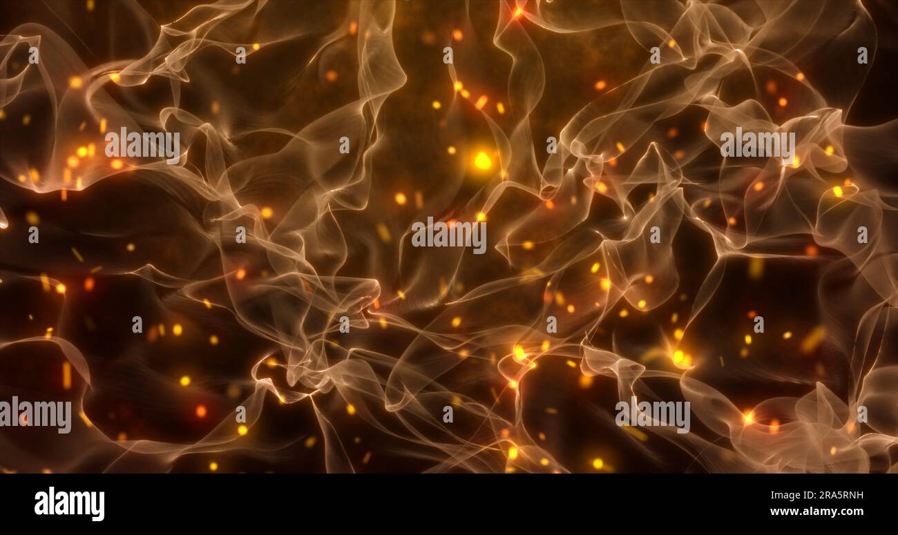 Abstract orange fiery smoke transparent with waves and sparks ...