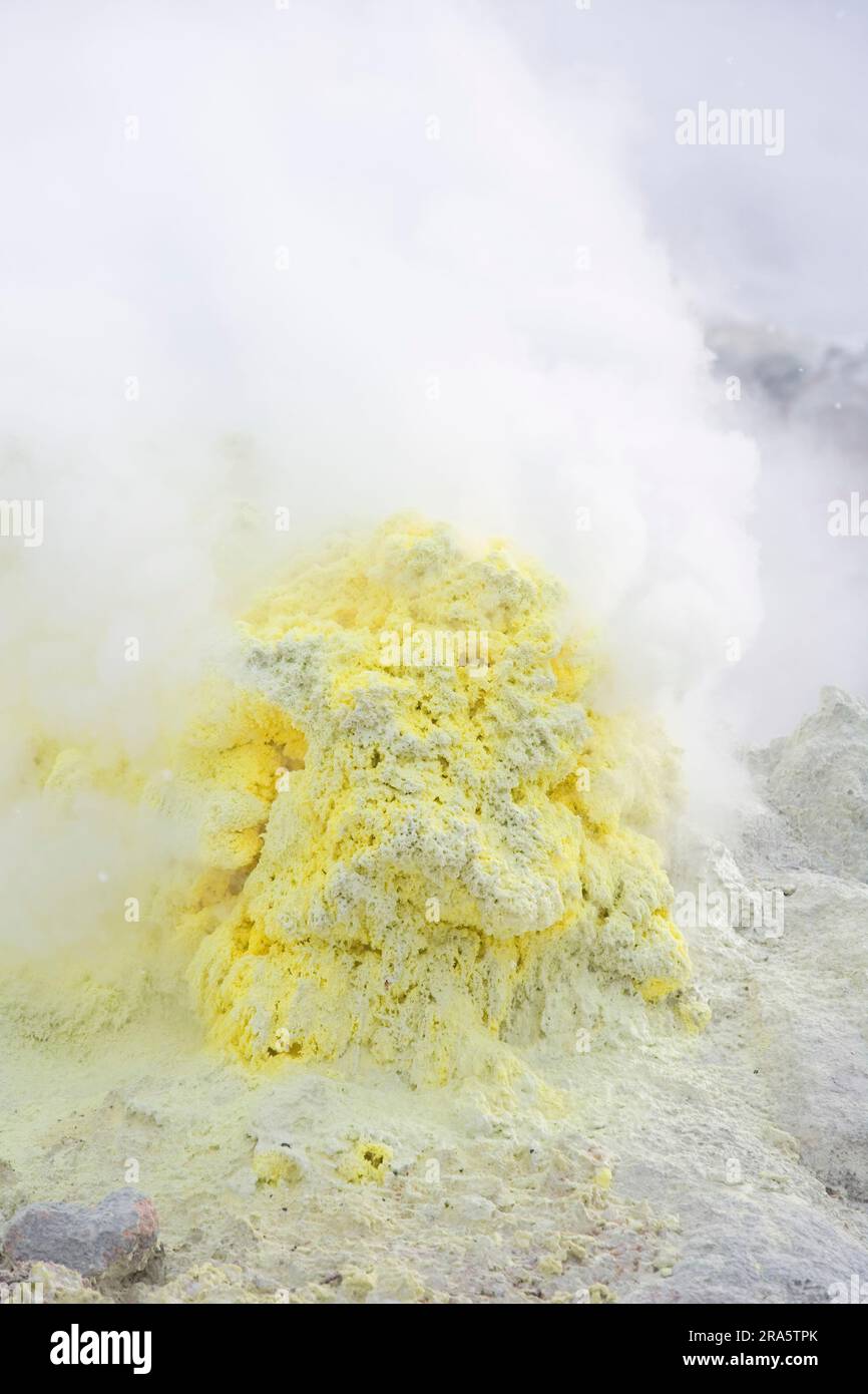 Sulphur deposits, Hokkaido, sulphur steam, Japan Stock Photo - Alamy