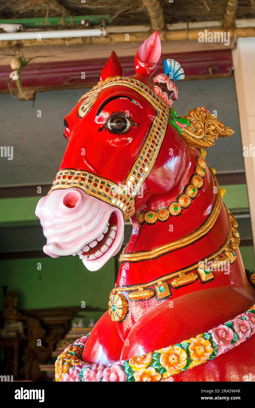 Colourful Wooden Horse Kuthirai vahanam at Karaikudi, Tamil Nadu, South ...