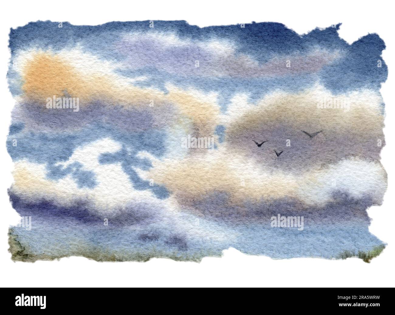 Landscape with clouds in the sky, a large expanse. Watercolor ...