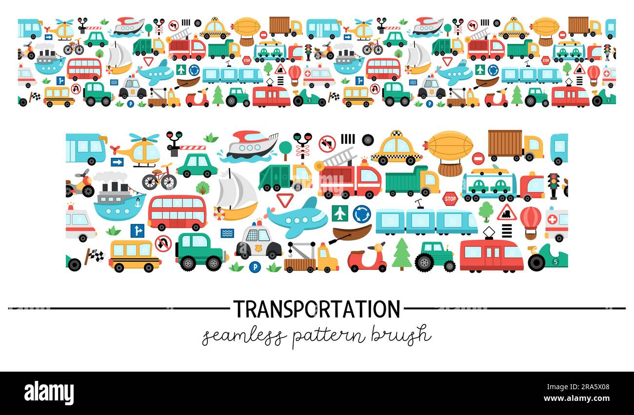 Vector transportation horizontal seamless pattern with different kinds ...