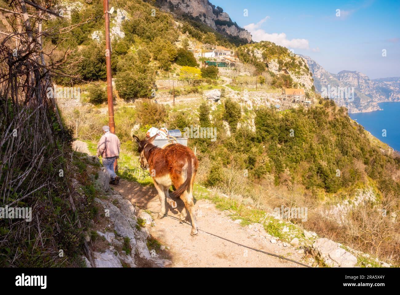 Man with donkey walking on coastal path in Italy Stock Photo - Alamy