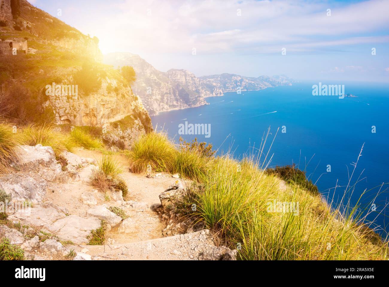 Scenic coastal path along sea on Amalfi coast, Italy Stock Photo - Alamy
