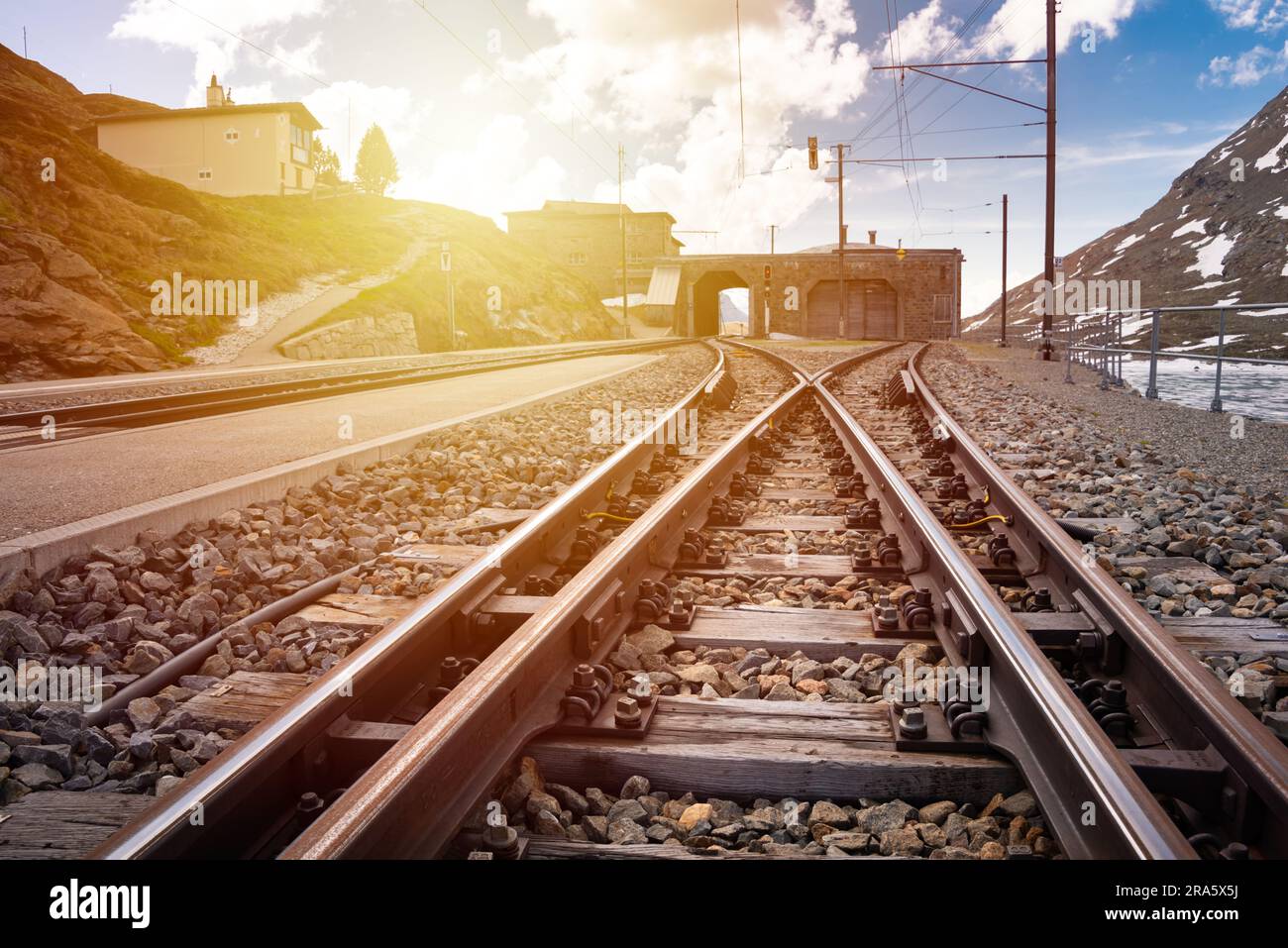 Train railway track in Switzerland Stock Photo - Alamy