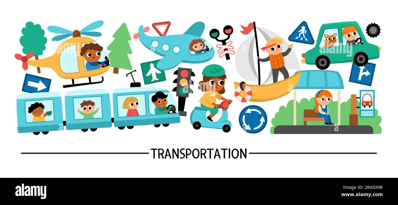 Vector transportation horizontal set with different kinds of transport ...