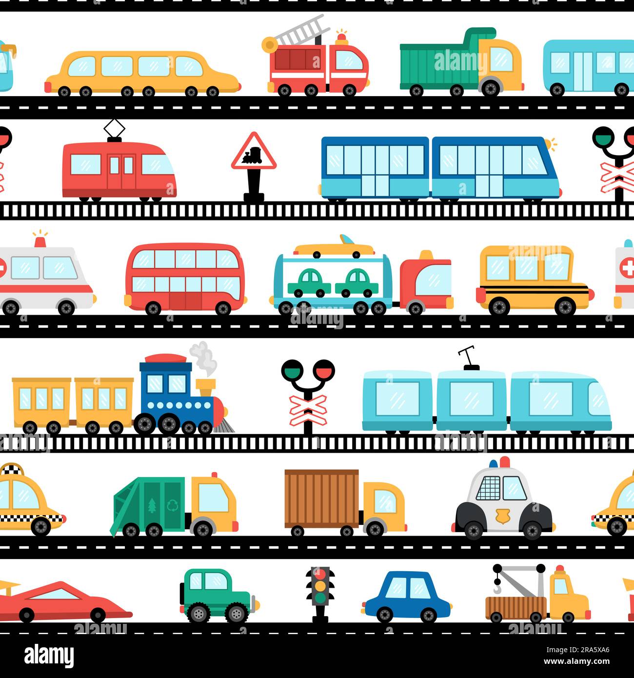 Vector transportation seamless pattern. Funny transport repeat ...