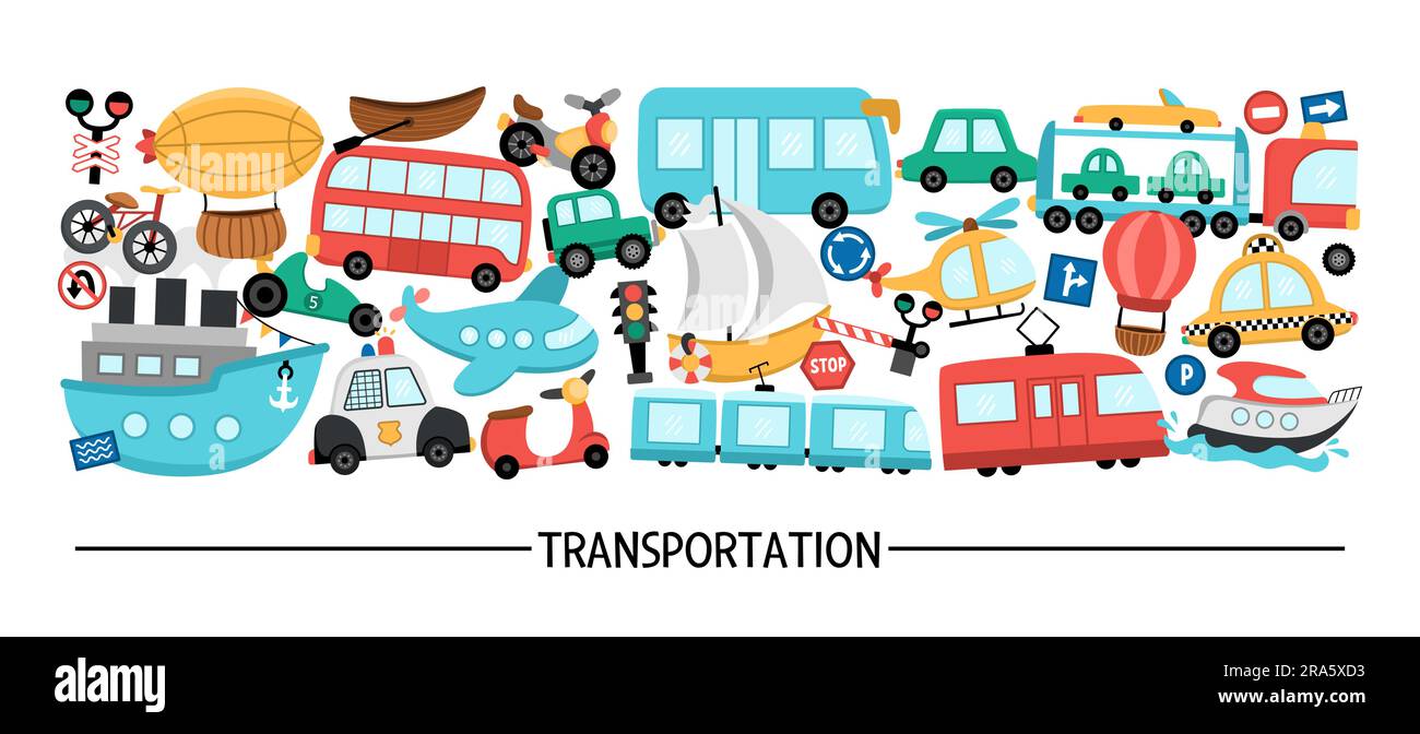 Vector transportation horizontal set with different kinds of transport ...