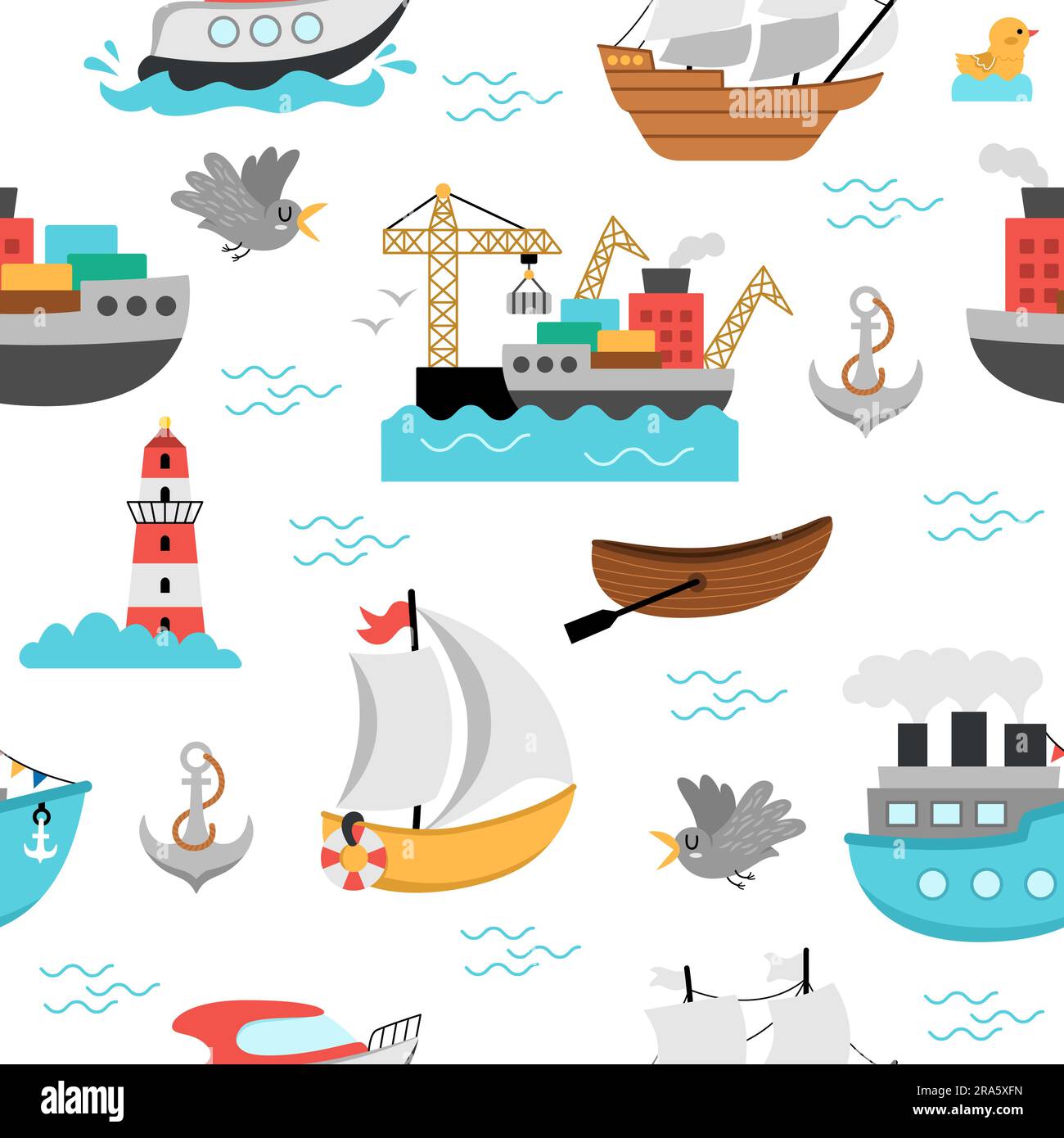 Vector water transport seamless pattern. Funny nautical transportation ...
