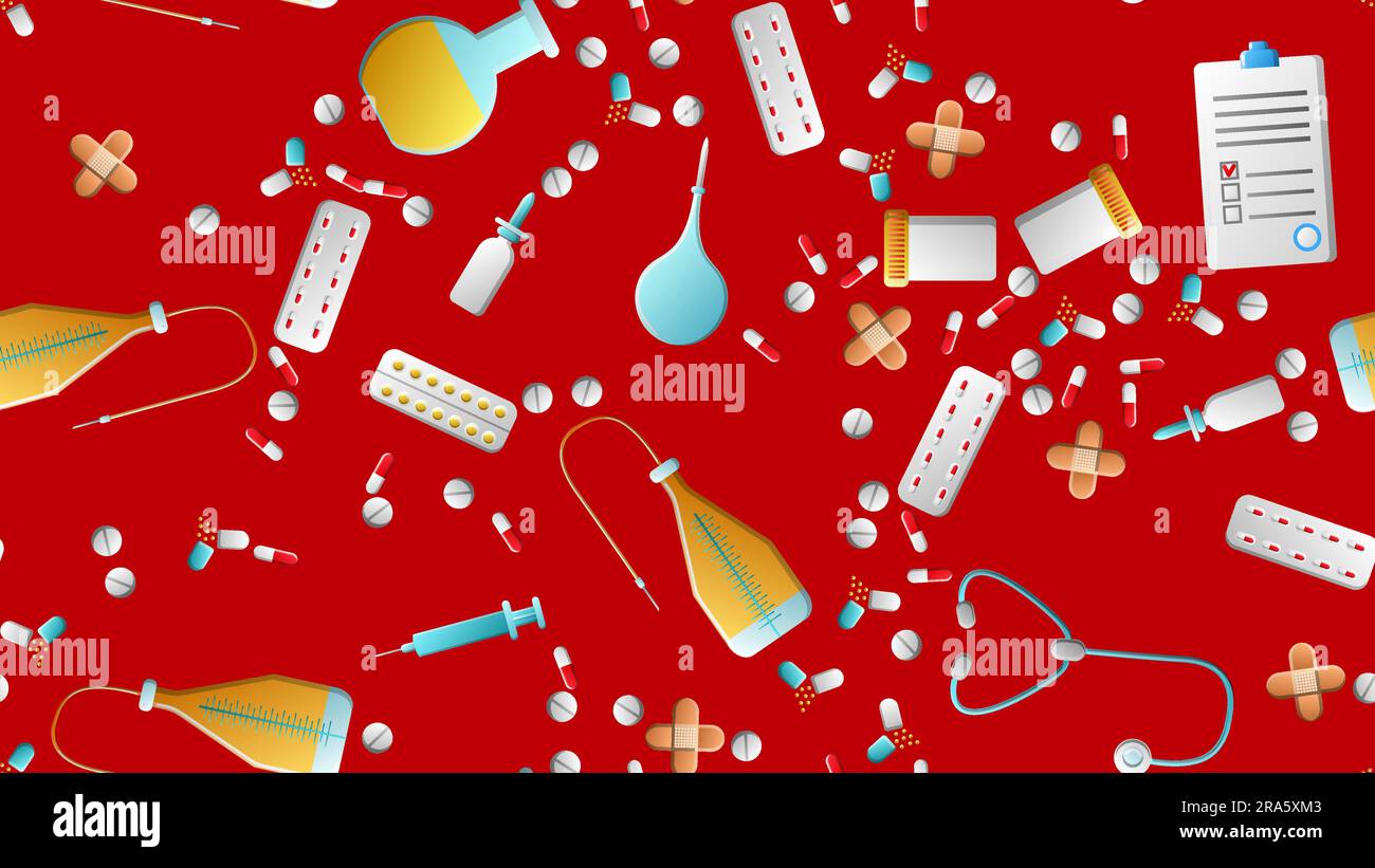 Endless seamless pattern of medical scientific medical items icons jars ...