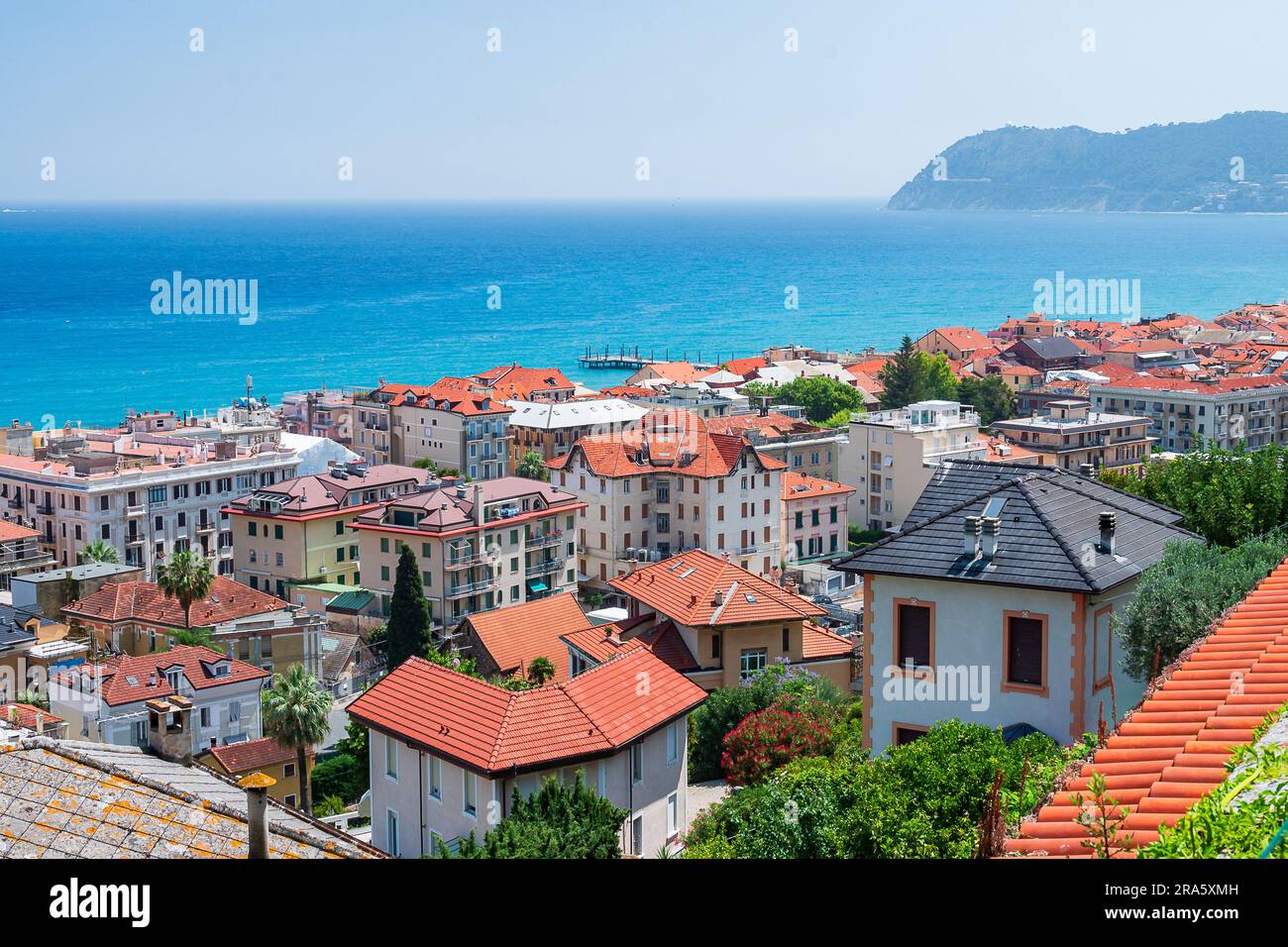 The cityscape of Alassio, important turistical village on the italian ...