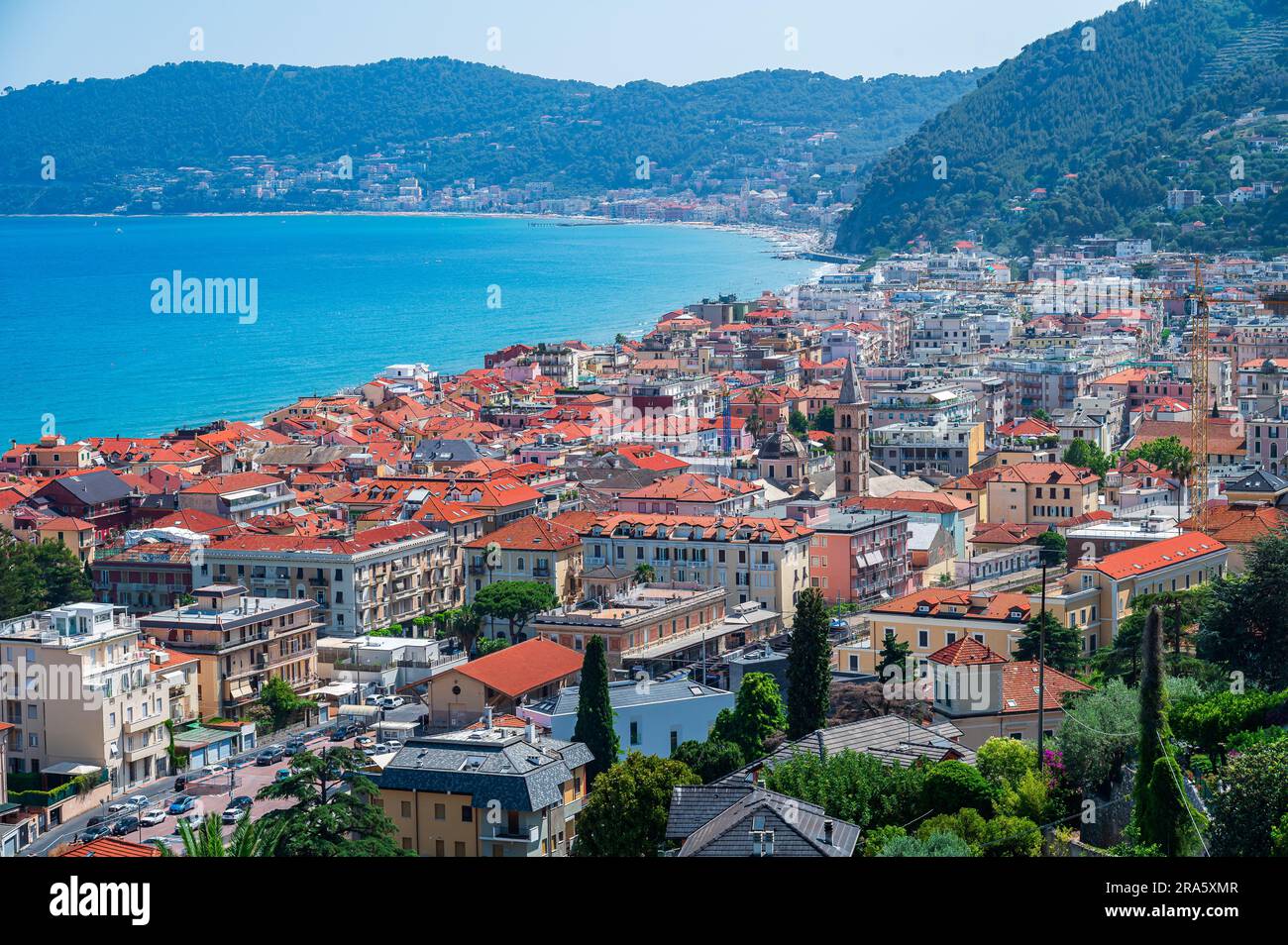 The cityscape of Alassio, important turistical village on the italian ...