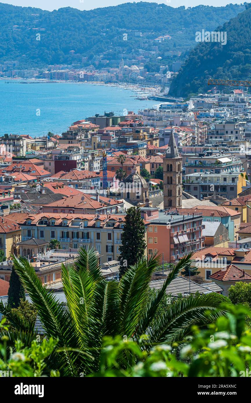 The cityscape of Alassio, important turistical village on the italian ...