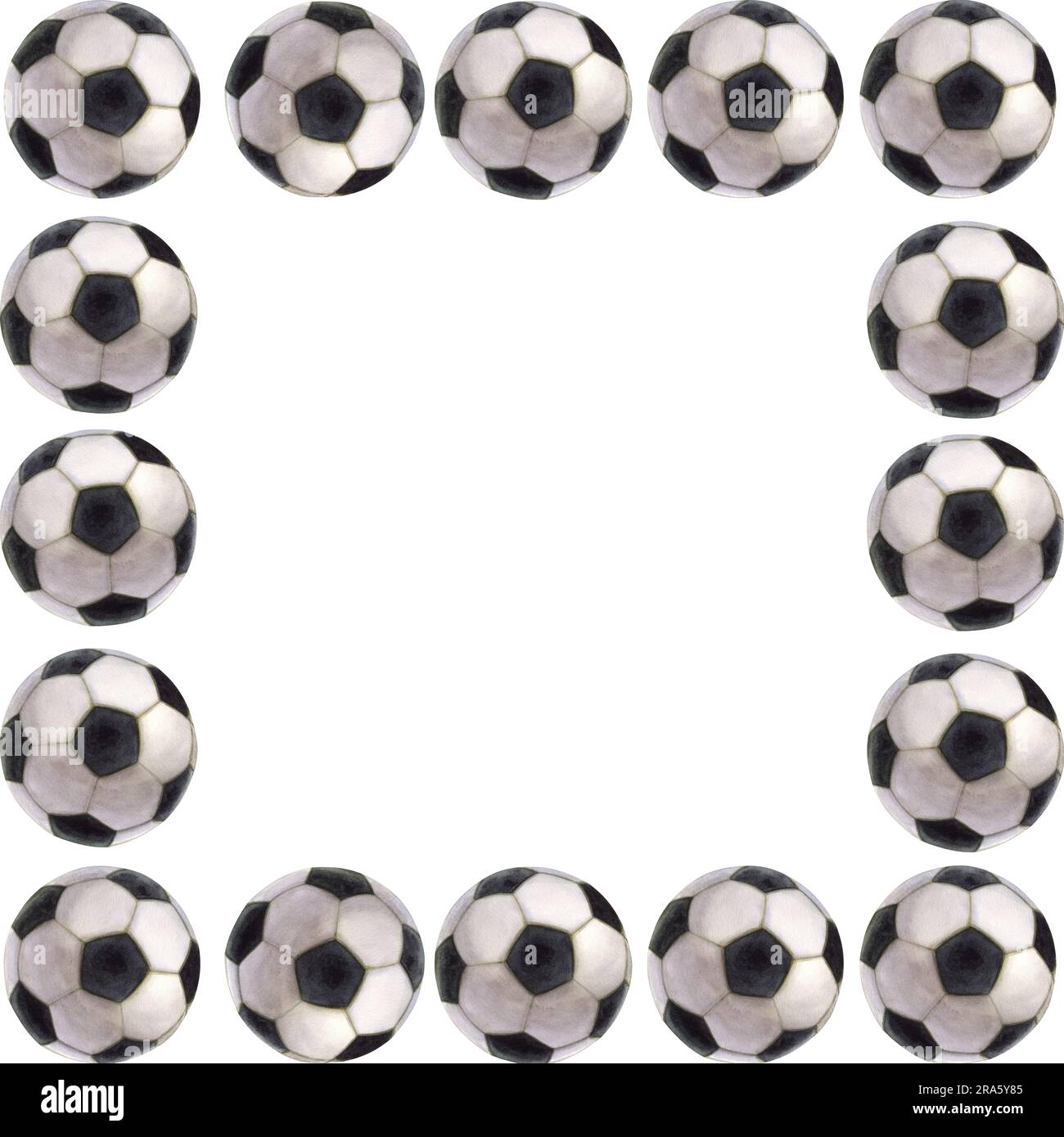 Square frame football. Black and white soccer ball. Hand drawn ...