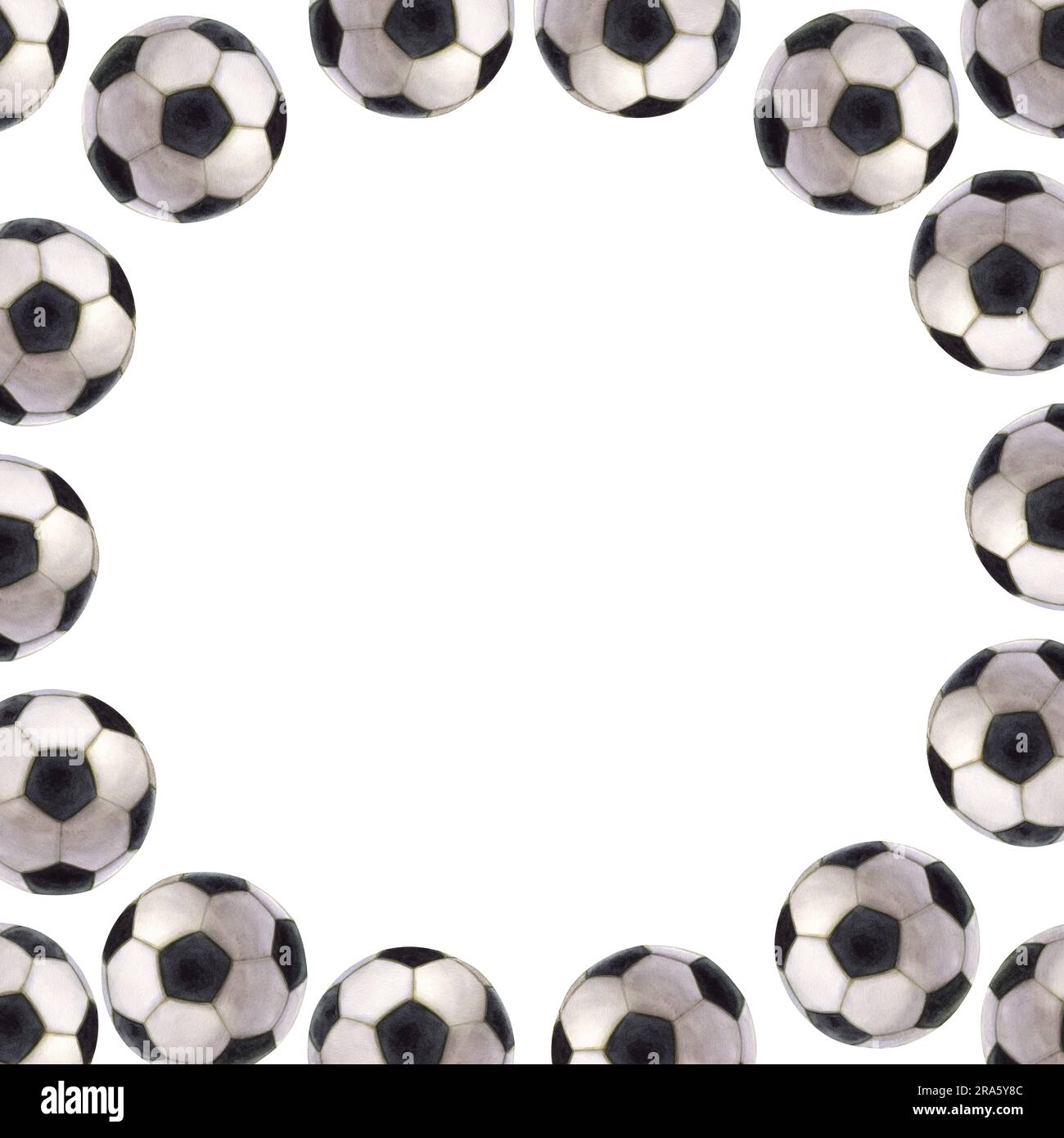 Round frame football. Black and white soccer ball. Hand drawn ...