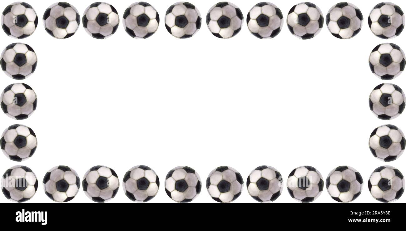 Banner frame football. Black and white soccer ball. Hand drawn ...