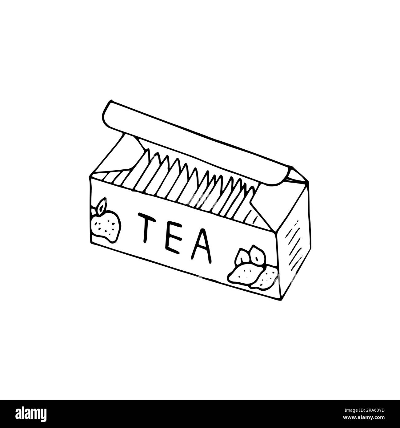 Hand-drawn pack of tea, isolated on white background. Vector ...