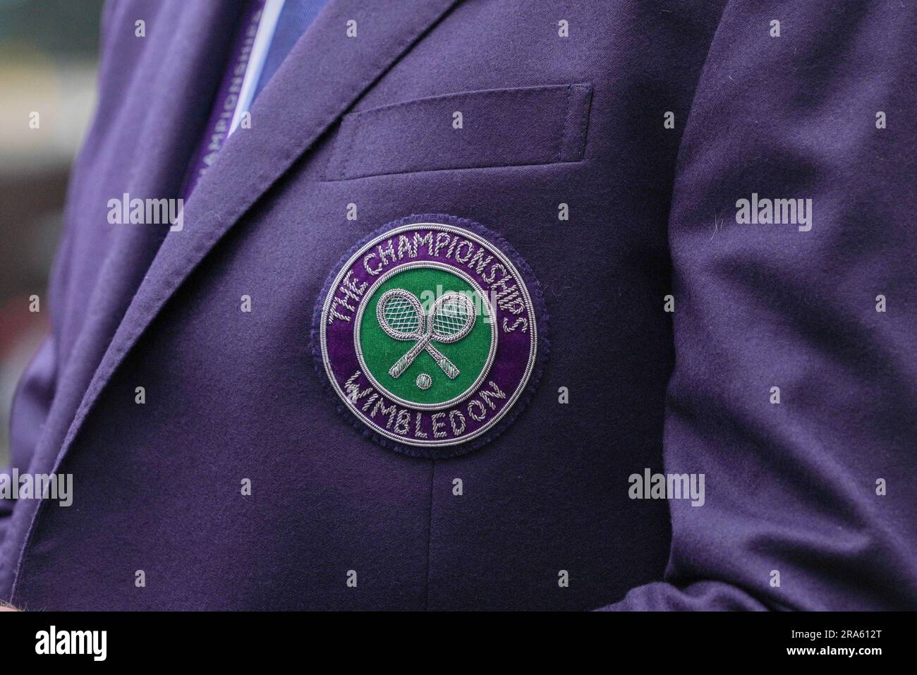 London UK. 1 July 2023 The official logo of the Wimbledon Championships ...