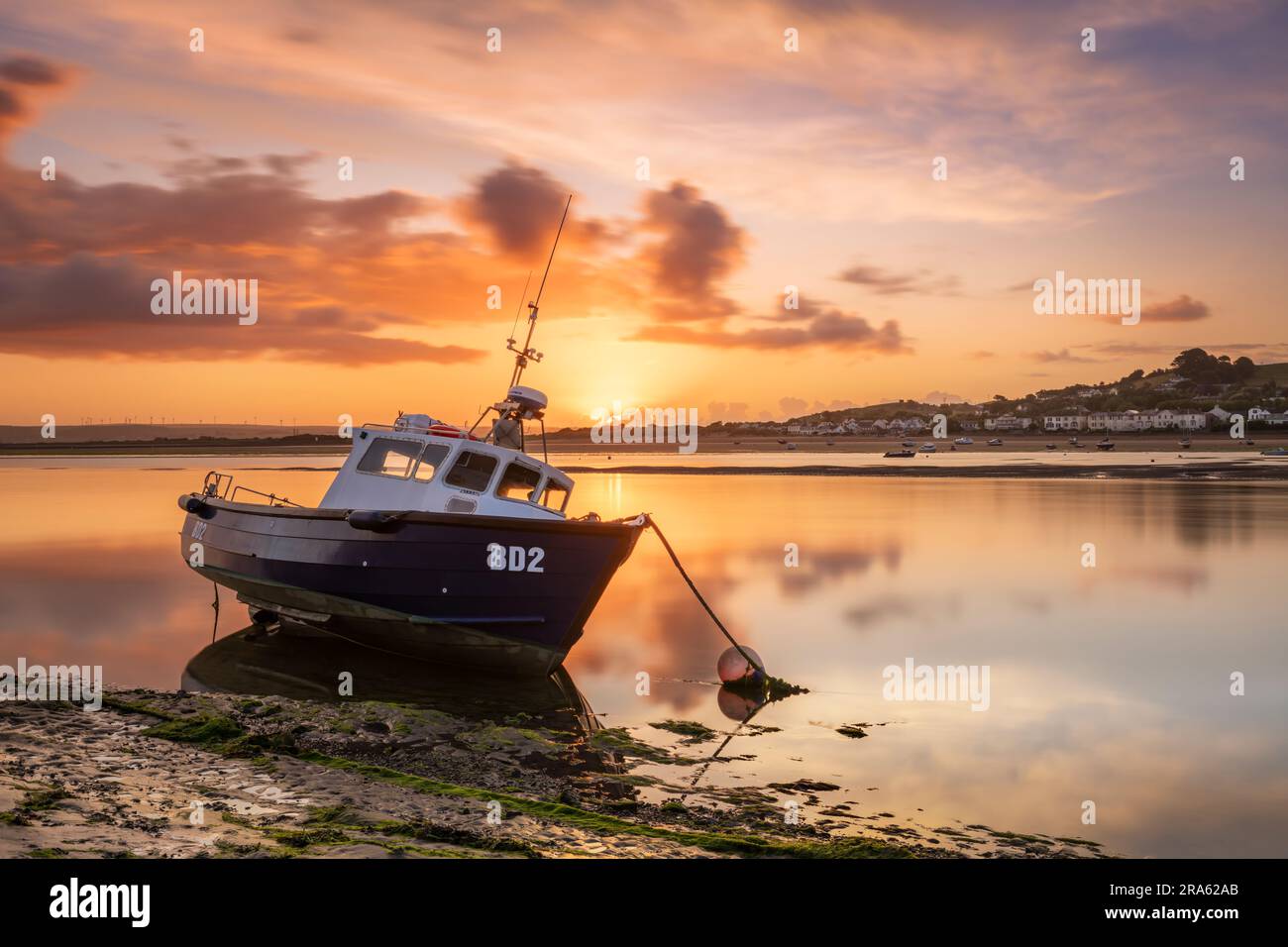 Summer sunrise over the North Devon coastal villages of Instow and Appledore as a colourful dawn ...
