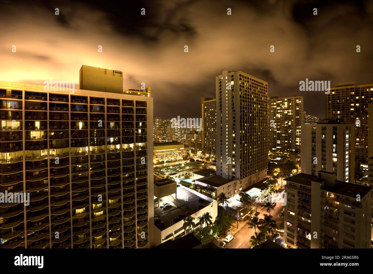 Skyscrapers, Honolulu at night, Oahu, Hawaii, O'ahu, USA Stock Photo ...