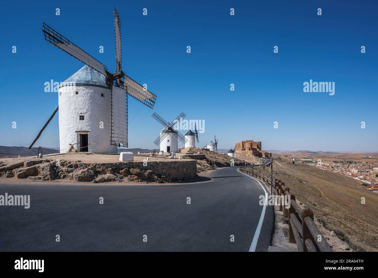Windmills and Consuegra Castle (Castle of La Muela) at Cerro Calderico ...