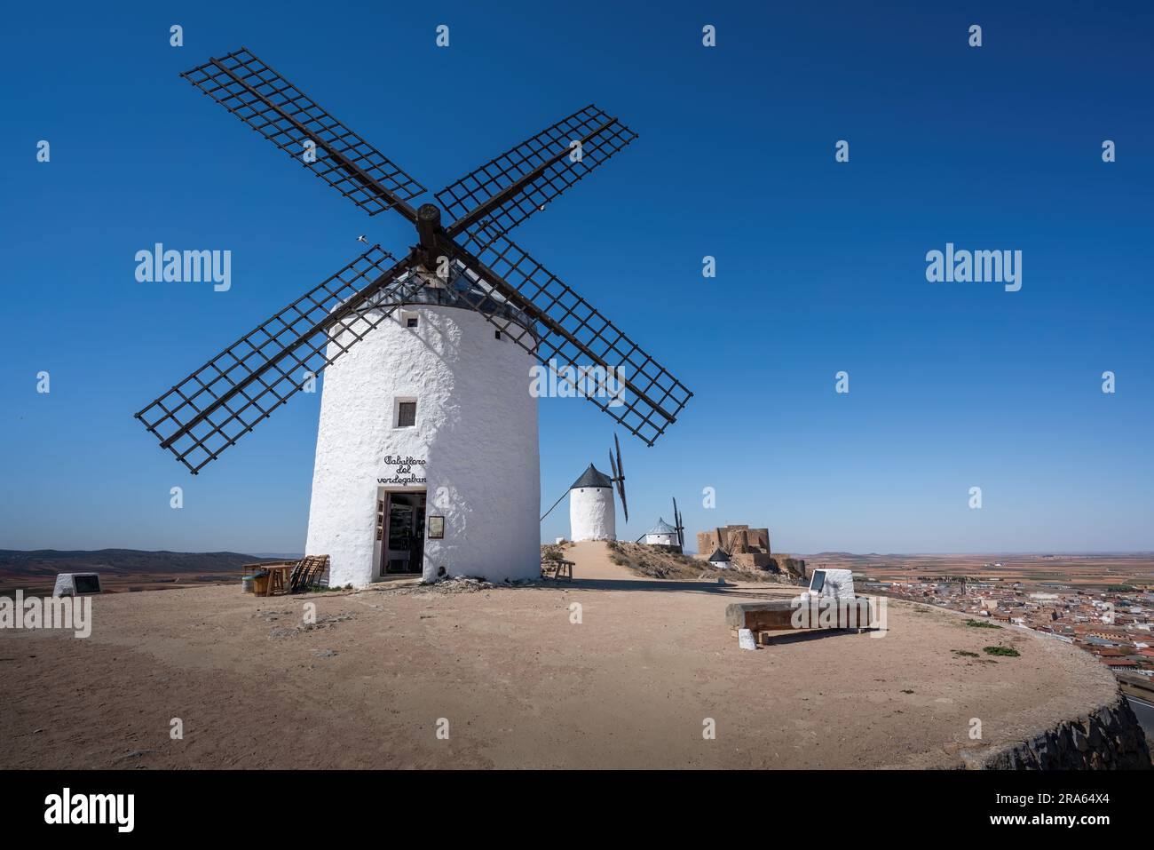 Windmills and Consuegra Castle (Castle of La Muela) at Cerro Calderico ...