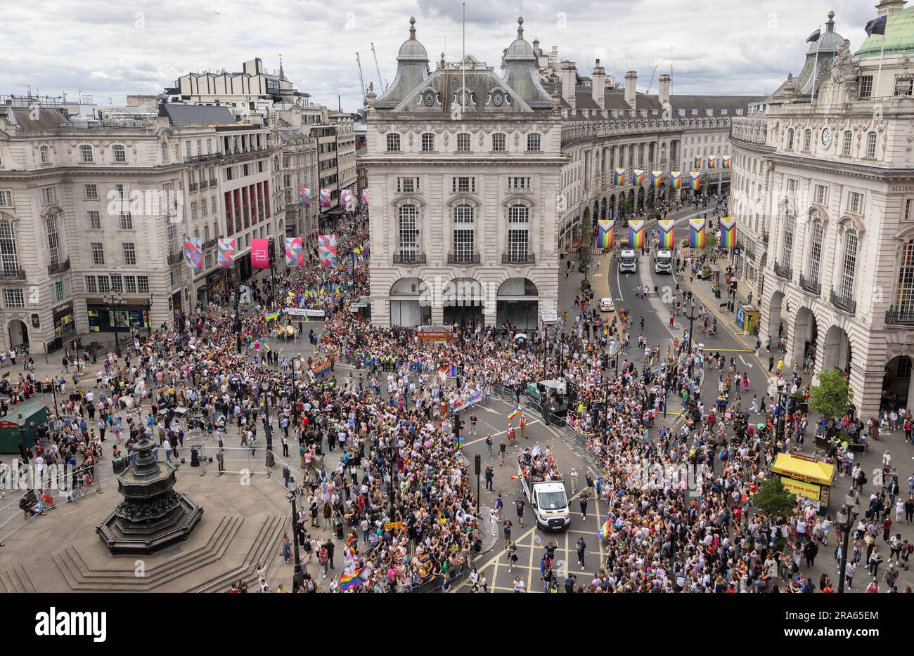 EDITORIAL USE ONLY A general view of this year's Pride in London parade ...
