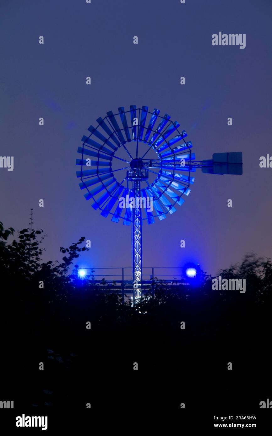 Wind turbine, light art, Route Industriekultur, Duisburg-Nord Landscape ...