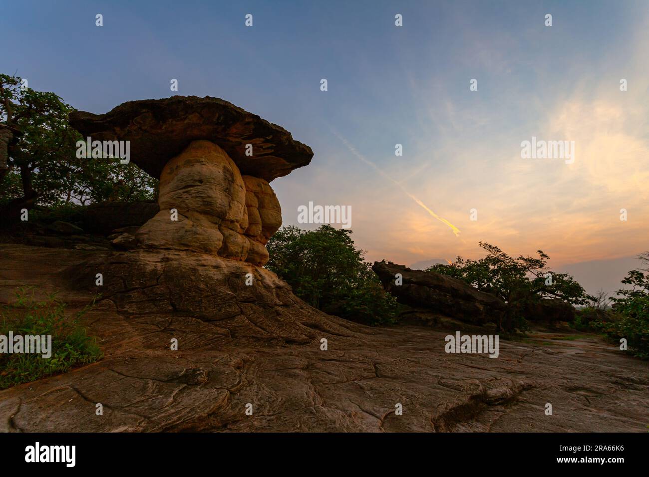 scenery sunrise at weird shaped rock. These stones have been ...