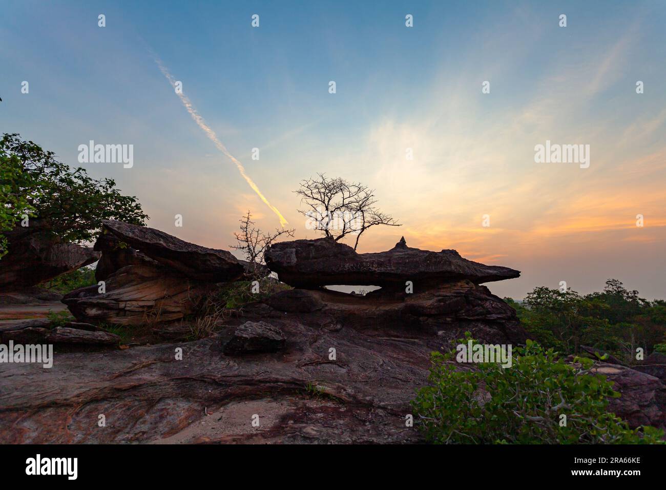 scenery sunrise at weird shaped rock. These stones have been ...