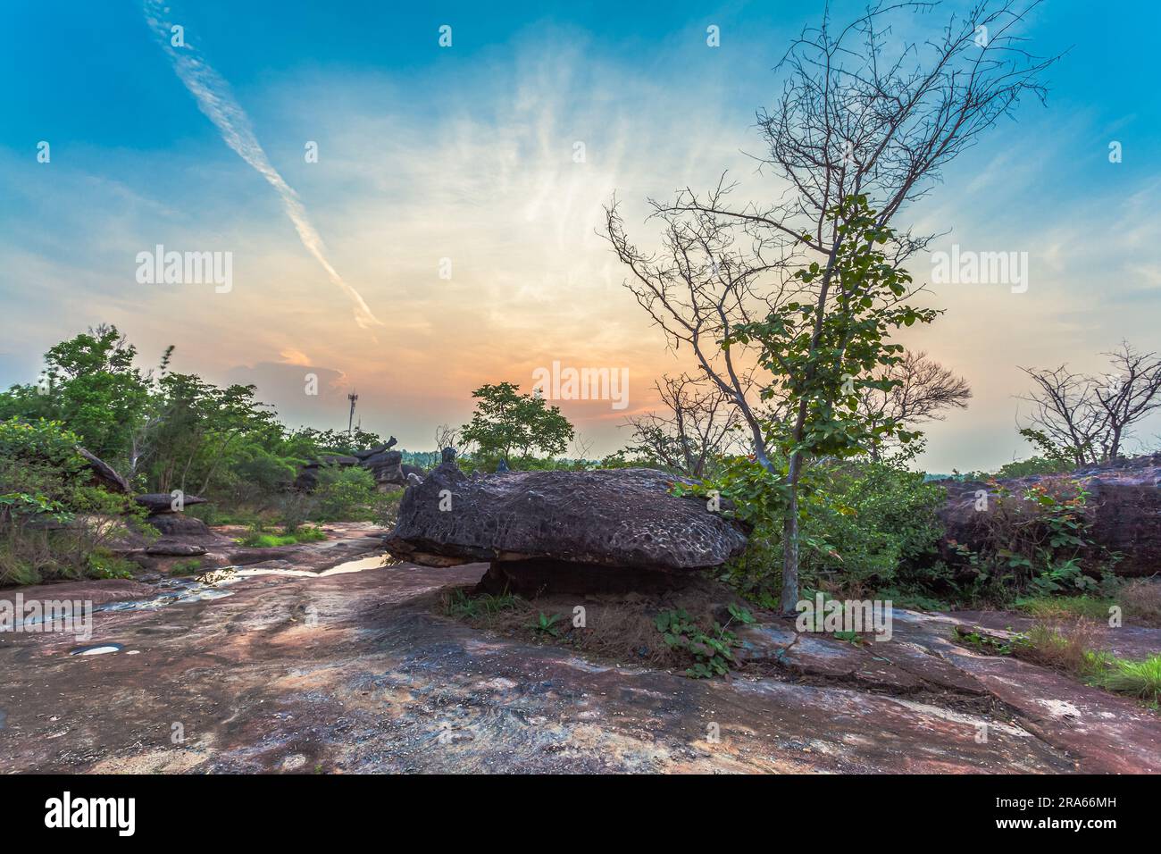 scenery sunrise at weird shaped rock. These stones have been ...