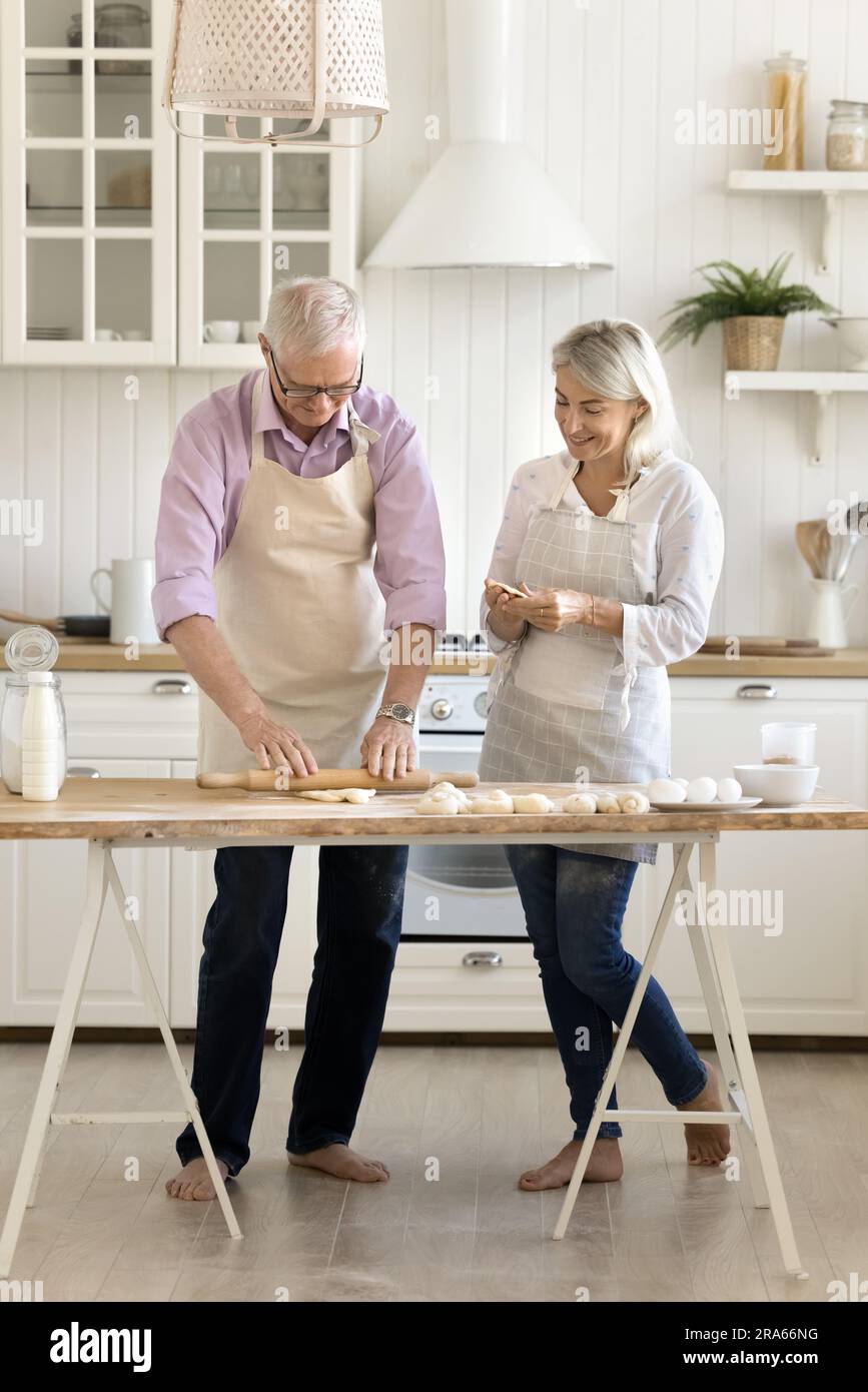 Senior retired couple engaged in domestic cooking activities Stock ...