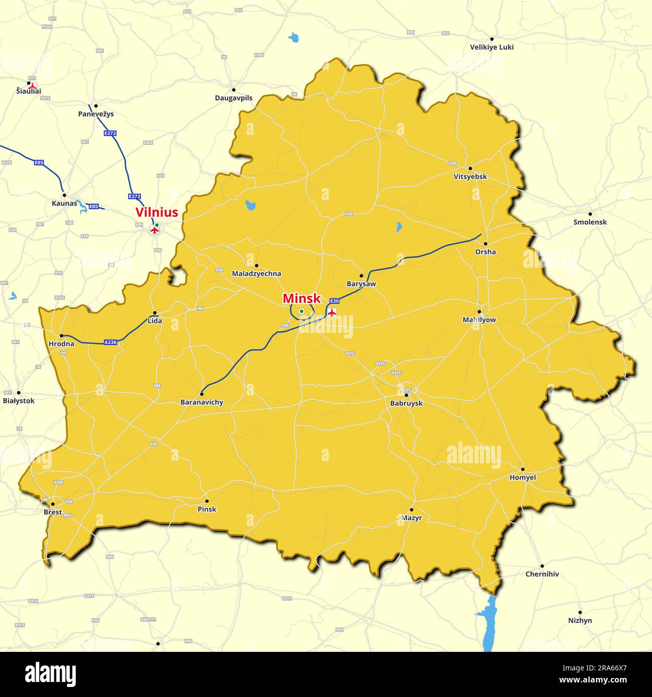 Map of Belarus with main roads and highways Stock Photo - Alamy