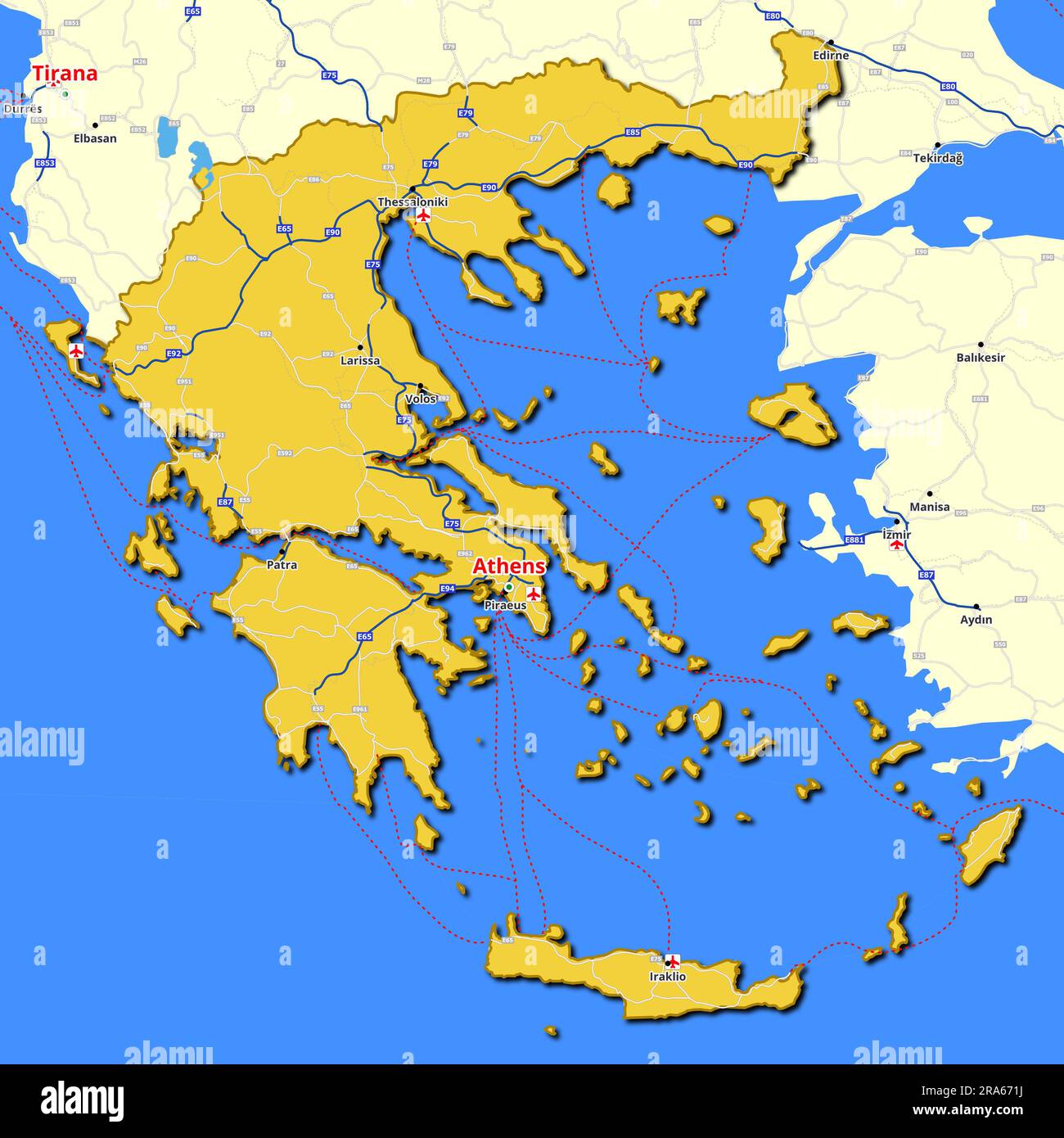 Map of Greece with main roads and highways Stock Photo - Alamy