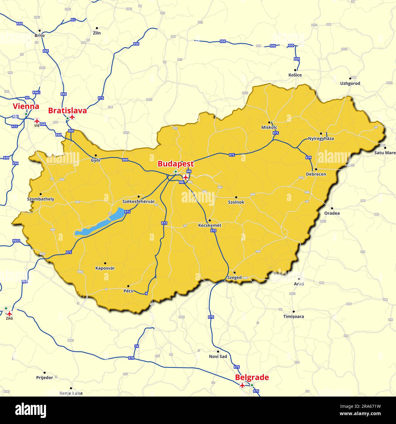 Map of Hungary with main roads and highways Stock Photo - Alamy