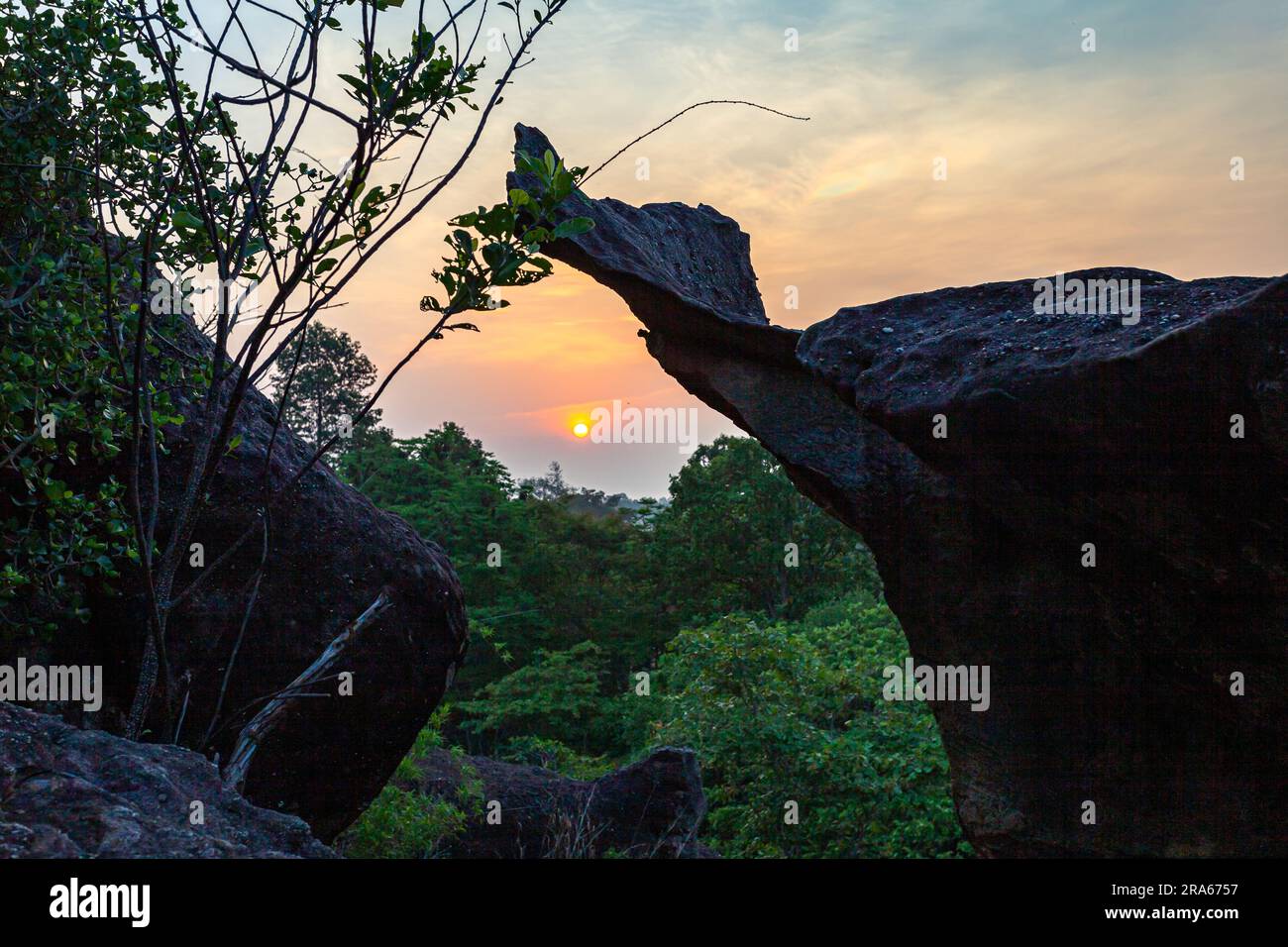 scenery sunrise at weird shaped rock. These stones have been ...
