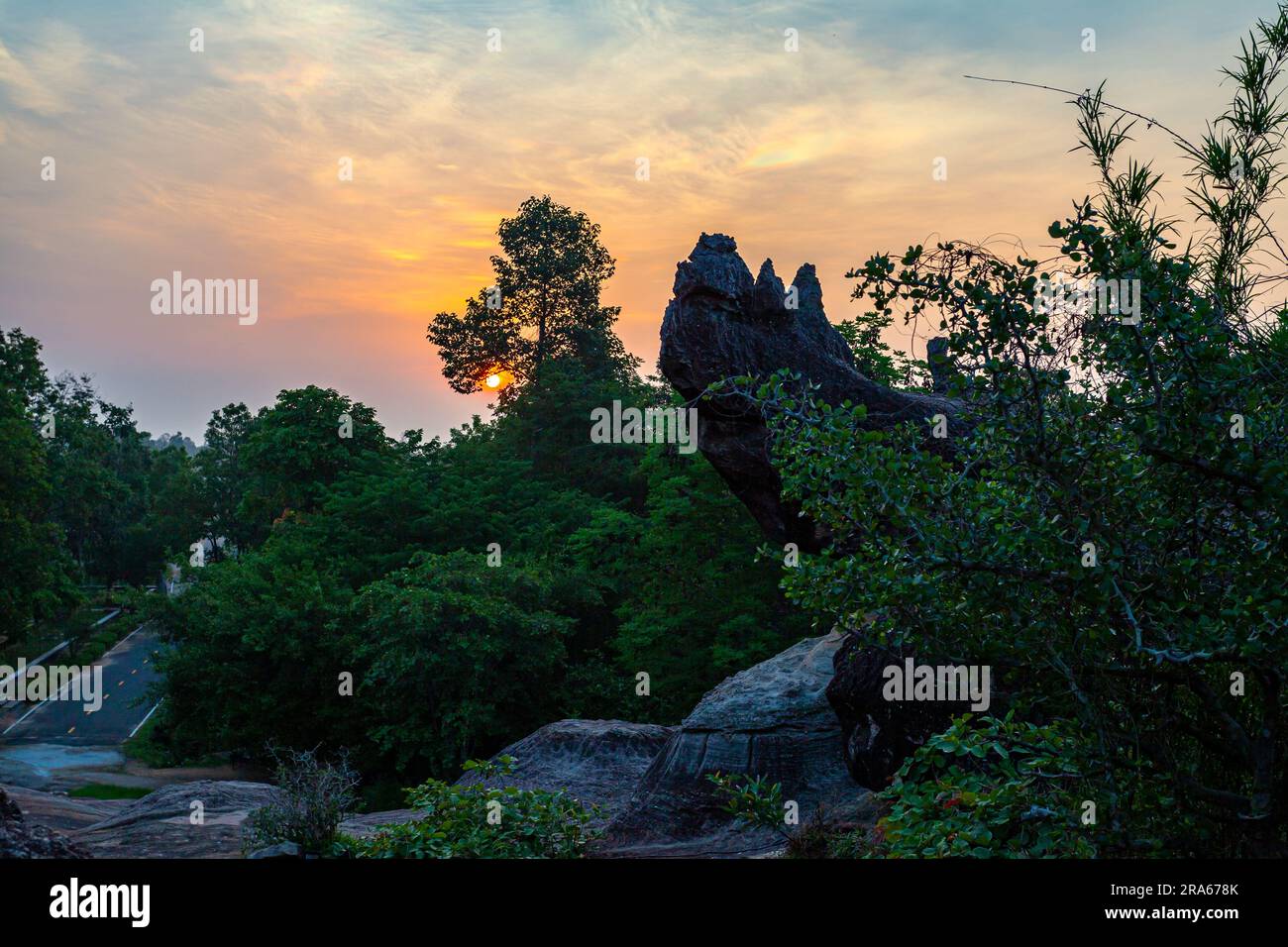 scenery sunrise at weird shaped rock. These stones have been ...