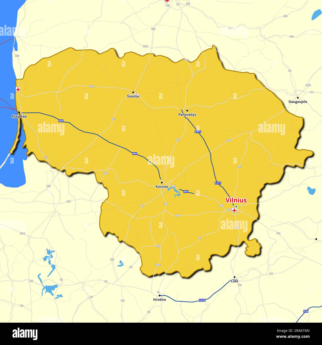 Map of Lithuania with main roads and highways Stock Photo - Alamy