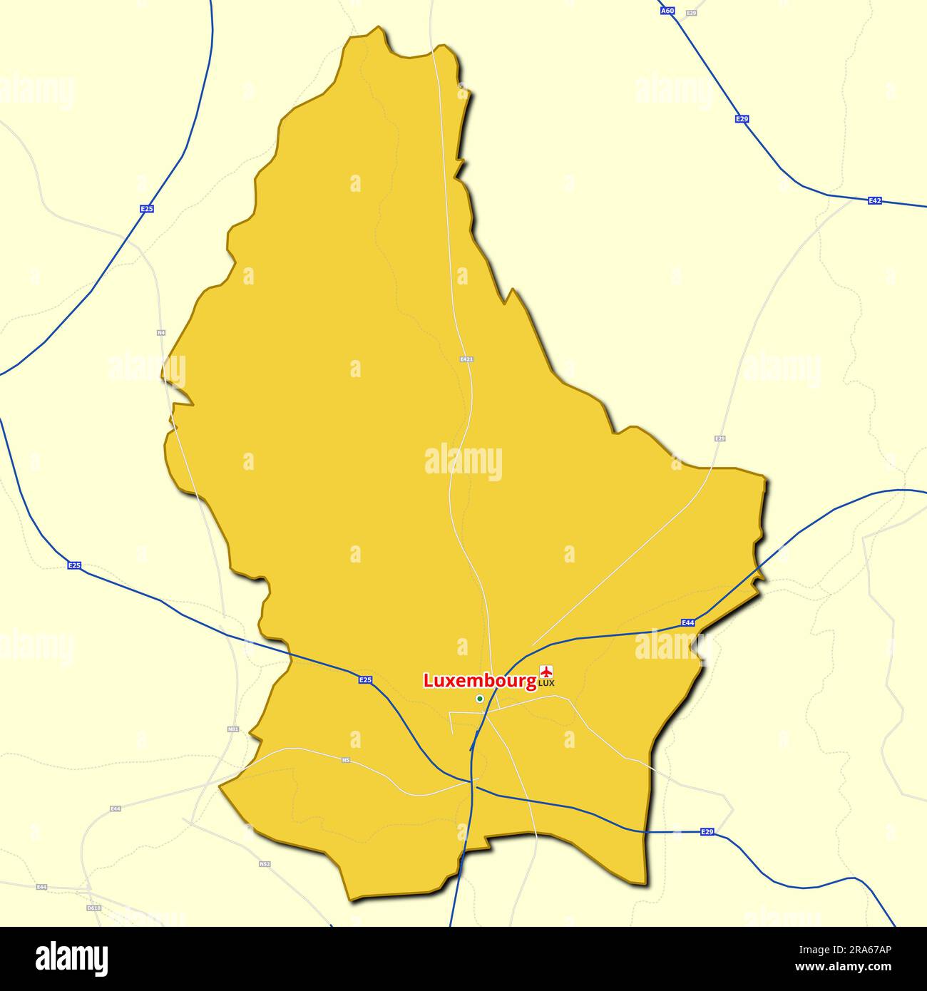 Map of Luxembourg with main roads and highways Stock Photo - Alamy