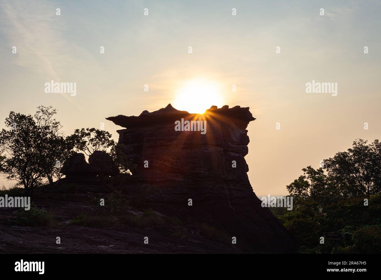 scenery sunrise at weird shaped rock. These stones have been ...