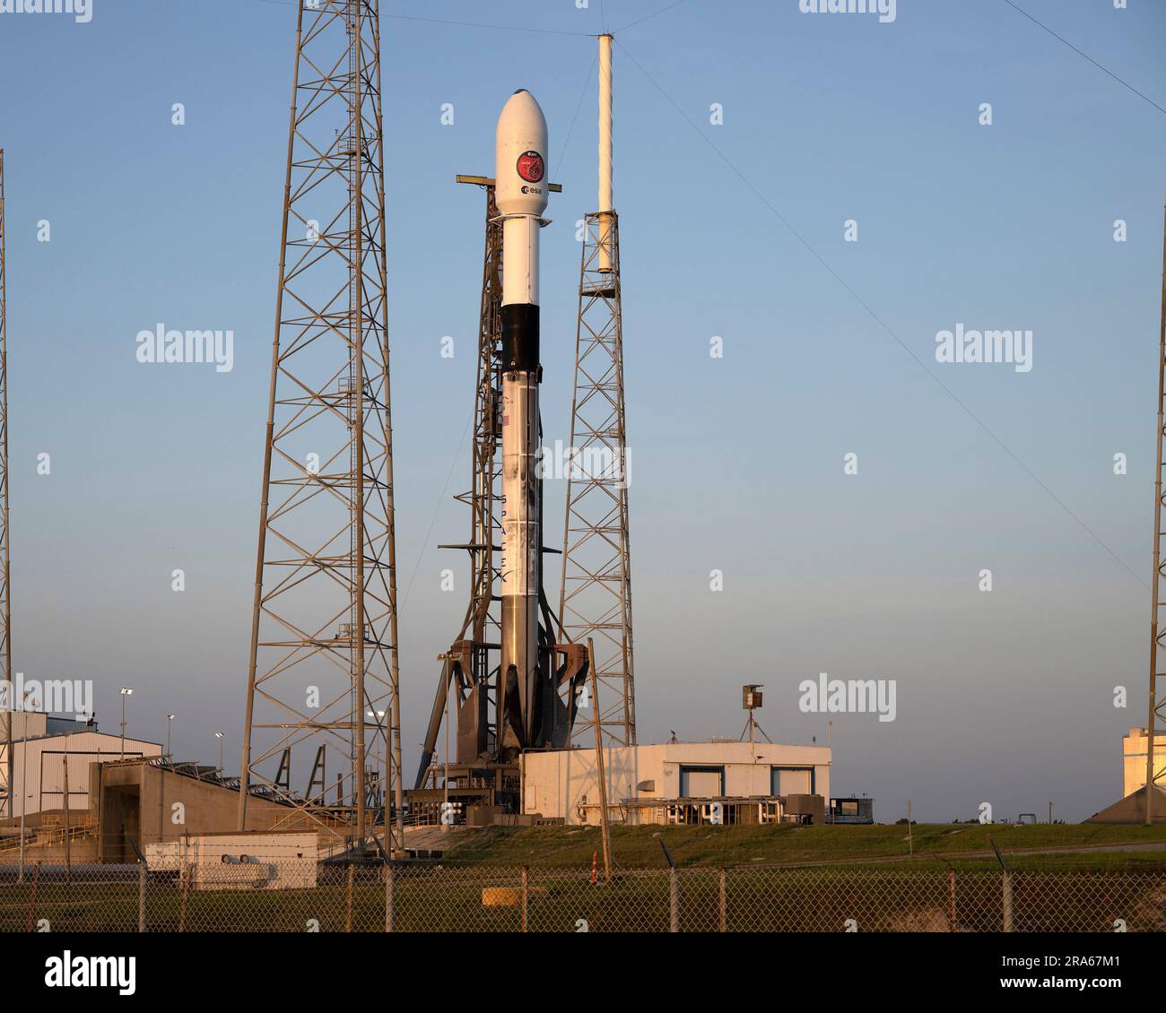 A SpaceX Falcon 9 rocket stands ready to launch the Euclid satellite ...