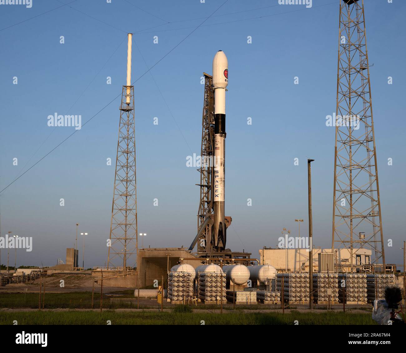 A SpaceX Falcon 9 rocket stands ready to launch the Euclid satellite ...