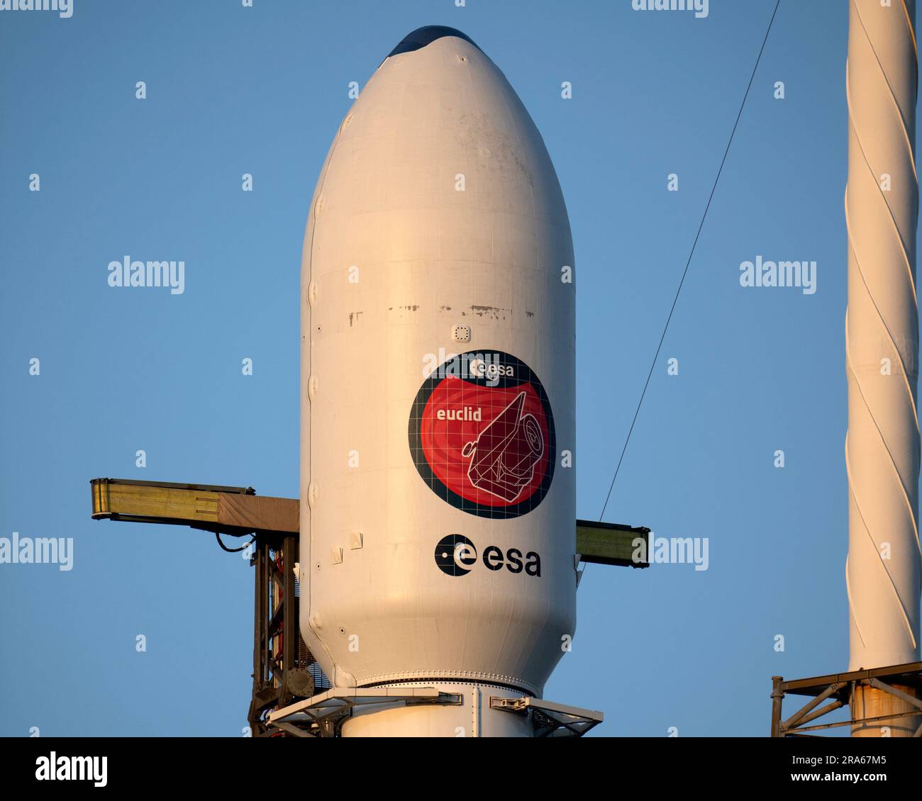 A SpaceX Falcon 9 rocket stands ready to launch the Euclid satellite ...